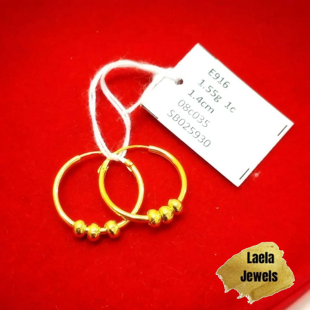 LAELA SUBANG RING BERBOLA EMAS TULEN 916 GOLD EARRING | Shopee Malaysia
