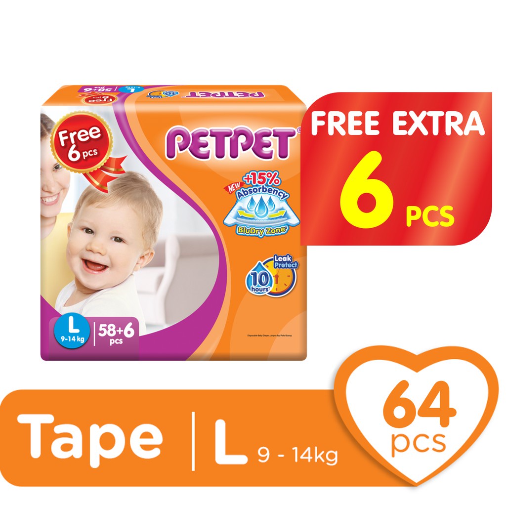PETPET Tape Diaper Mega Pack - L58(1 Pack) Free 6 Pieces | Shopee Malaysia