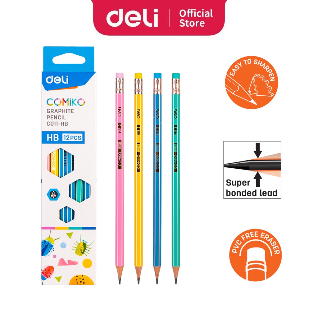 Deli Pencil EC011 Comiko Series Graphite HB Pencil 12 Color Per Box ...