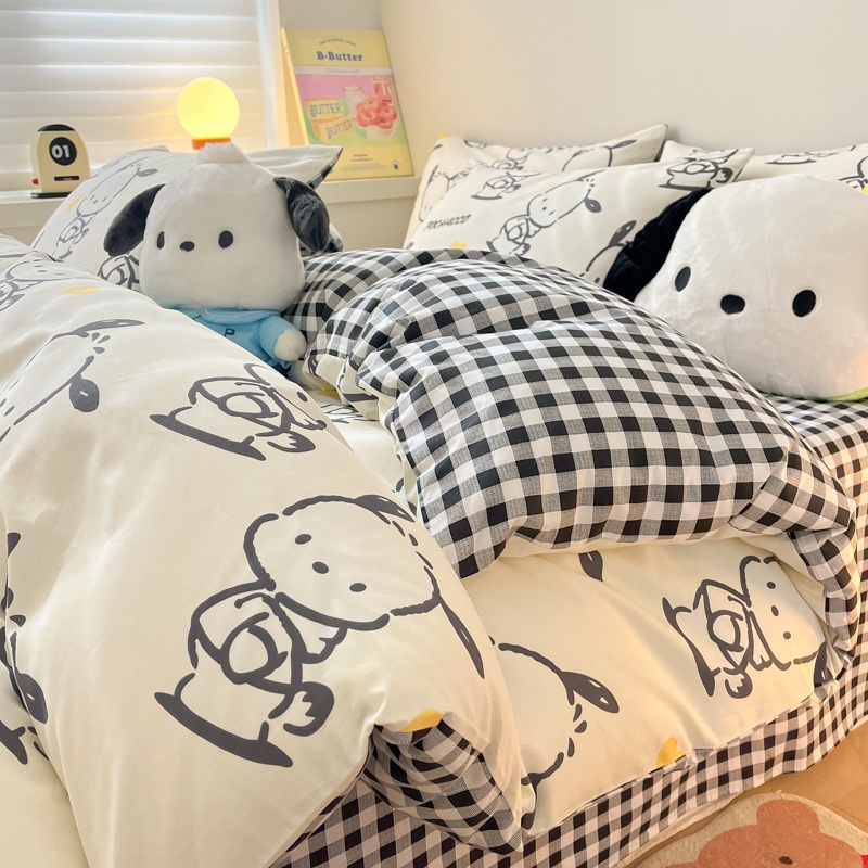 100%cotton Pochacco Printed Super Single Fitted Sheet Bed Set 3 in 1 ...