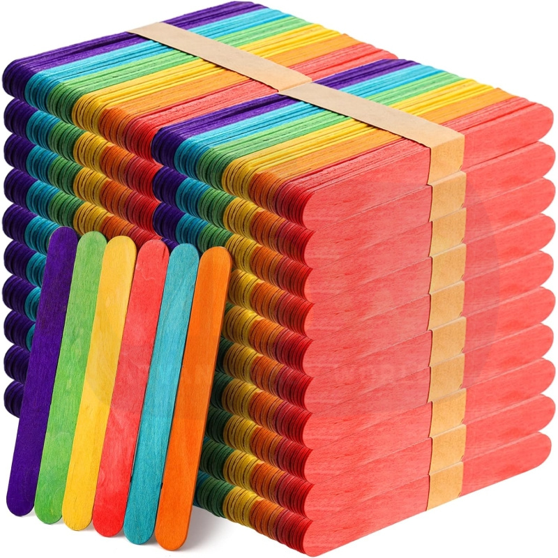 (50Pcs) DIY Colorful Rainbow Ice Cream Stick Wooden Stick Craft Student ...