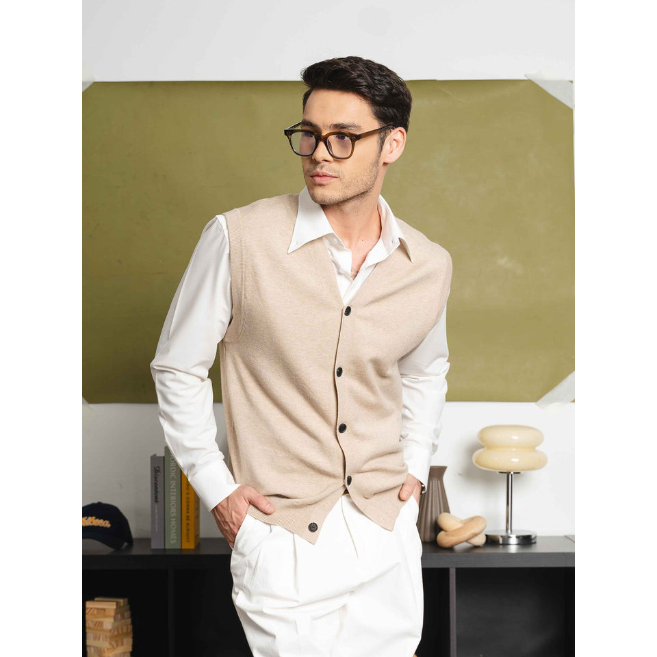 Knit Vest - Beige Button-Up | Shopee Malaysia
