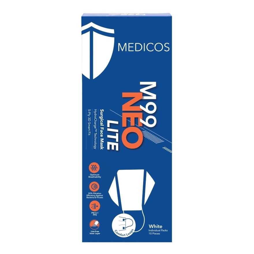 MEDICOS M99 Neo Lite Surgical Face Mask (White) 10s | Shopee Malaysia