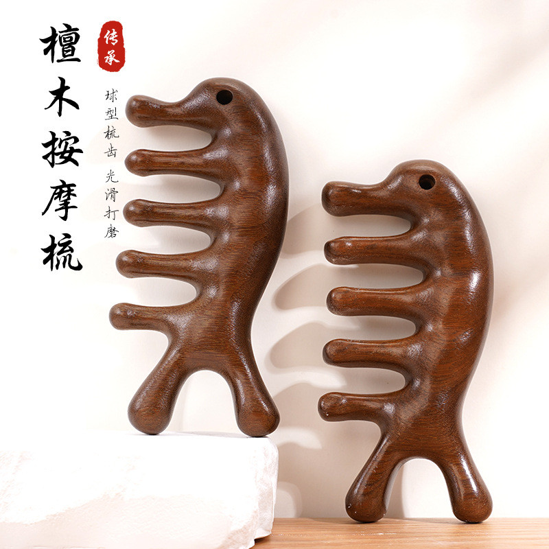 Golden Sandalwood Seahorse Dolphin Massage Comb Head Meridian Comb Five ...