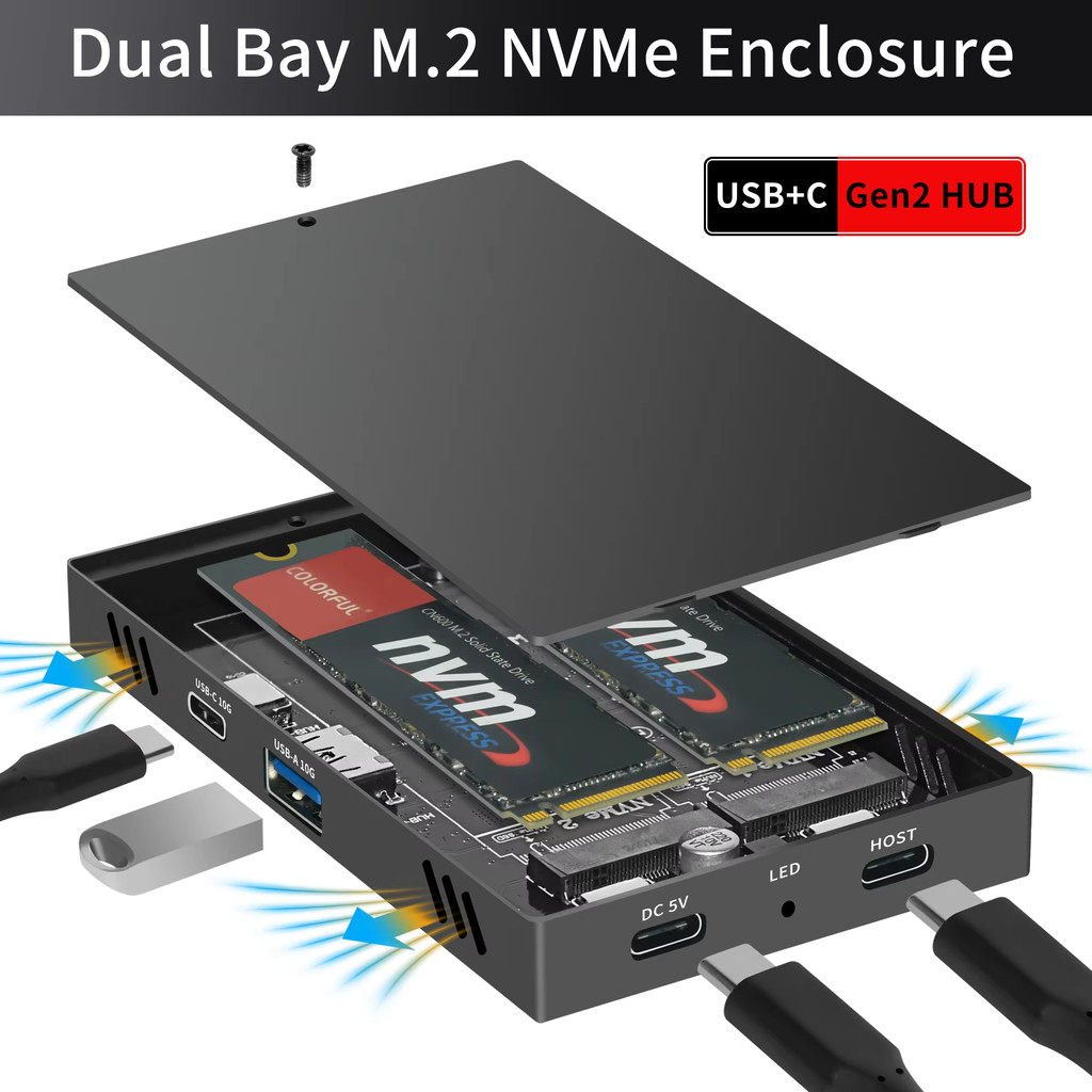 [Ready Stock] Dual Protocol M.2 SSD Case PCIe NVME HDD Docking Station USB3.2 GEN2 10Gbps Solid ...