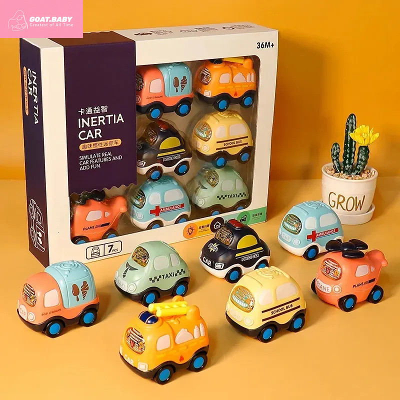 Kids Cute Cartoon Inertia Car Toys Set Police Car Fire Truck Gifts for ...