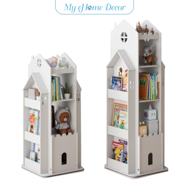 Rotating bookshelf castle design revolving bookshelf kids toy storage ...