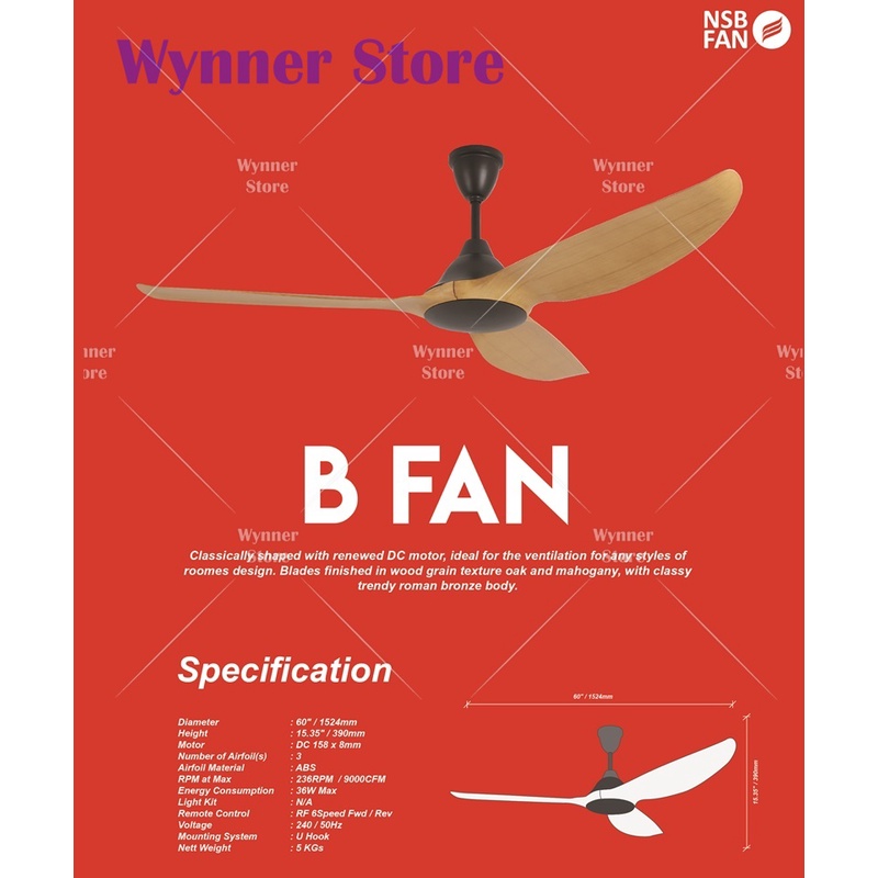 NSB Kipas Siling 60" B Fan(DC MOTOR) Forward & Reversible Fan Kipas ...