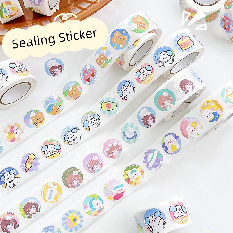 300 Pcs Rolled Cute Cartoon Dot Sealing Stickers Student Scrapbook Deco DIY Round Stickers Tape ...