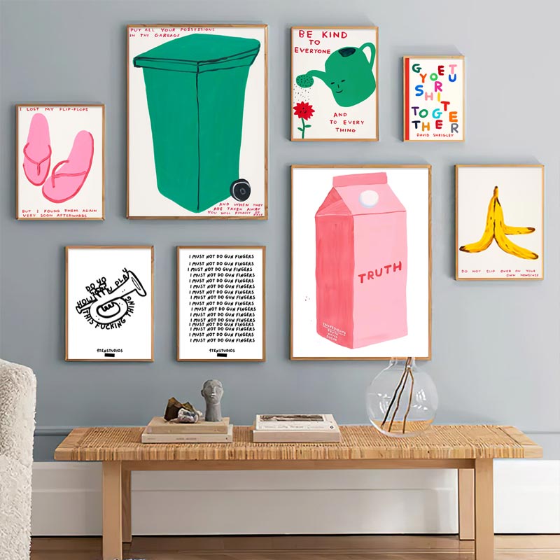 David Shrigley Cake Trumpet Banana Garbage Can Wall Art Nordic Poster ...