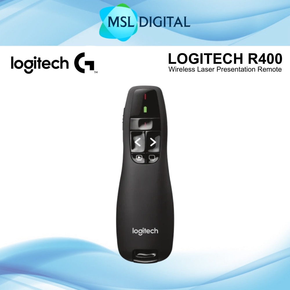 Logitech R400 Presenter Wireless Laser Presentation Remote | 50' Range | Ergonomic Design | 2 ...