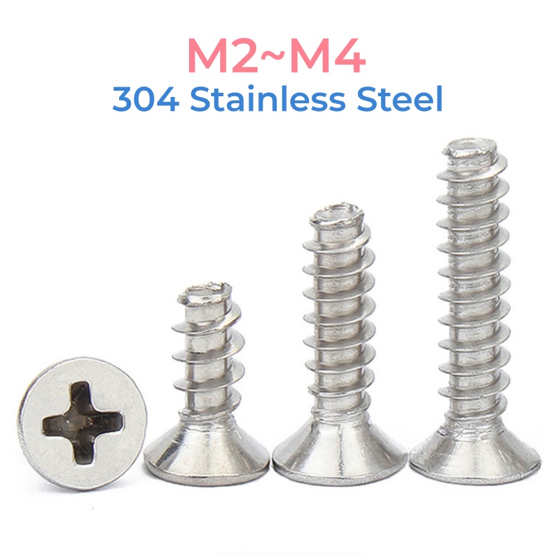 304 Stainless Steel Cross Phillips Flat Countersunk Head Self-tapping Screw M2 M2.2 M2.6 M3 M4 ...