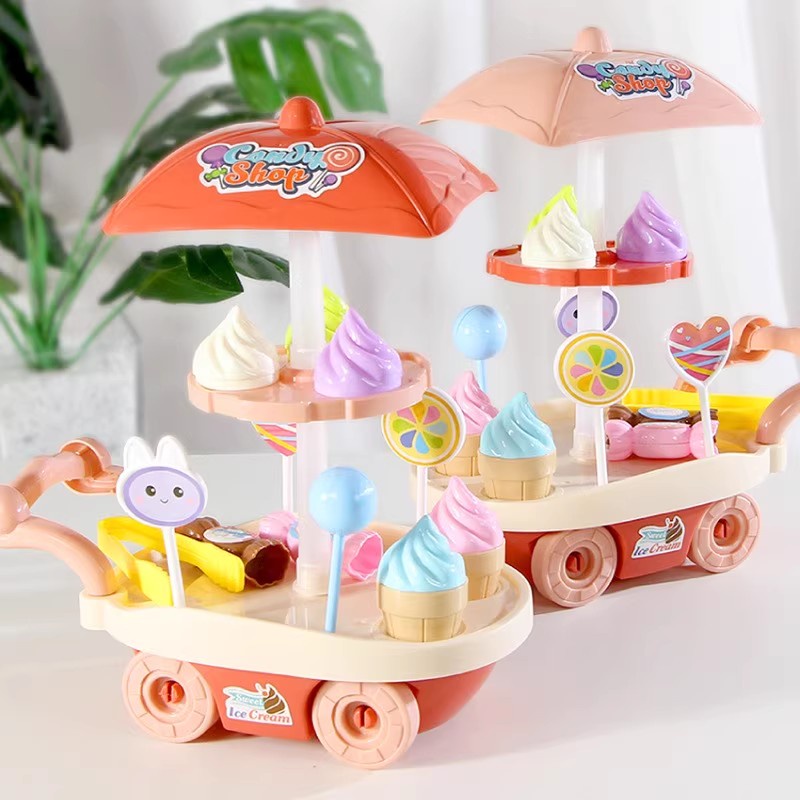 28pcs Mini Ice Cream Candy Car Sweet Dessert Cart Pretend Toys Forks ...