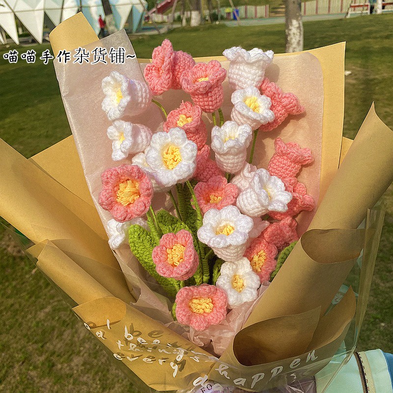 DIY Knitting Bouquet Rose Flower Bouquet Tulip Hand Knitted Fake ...