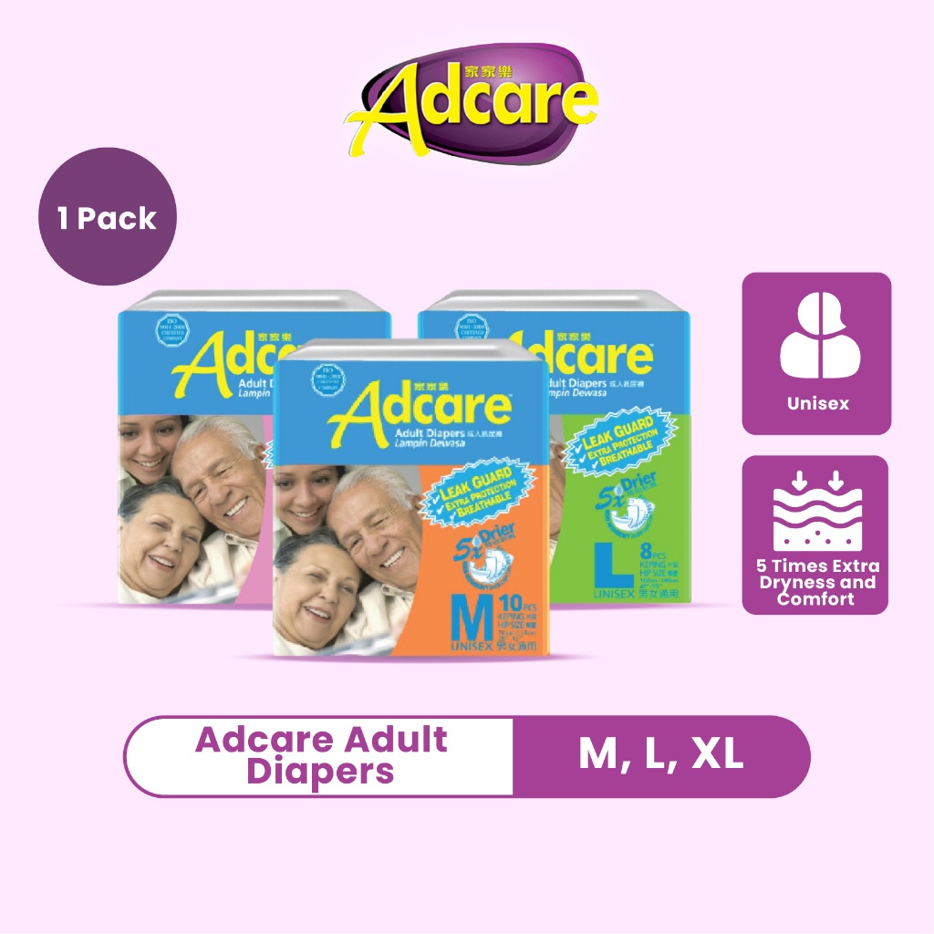 Adcare Adult Diapers M/L/XL Unisex Lampin Dewasa Disposable Diapers ...