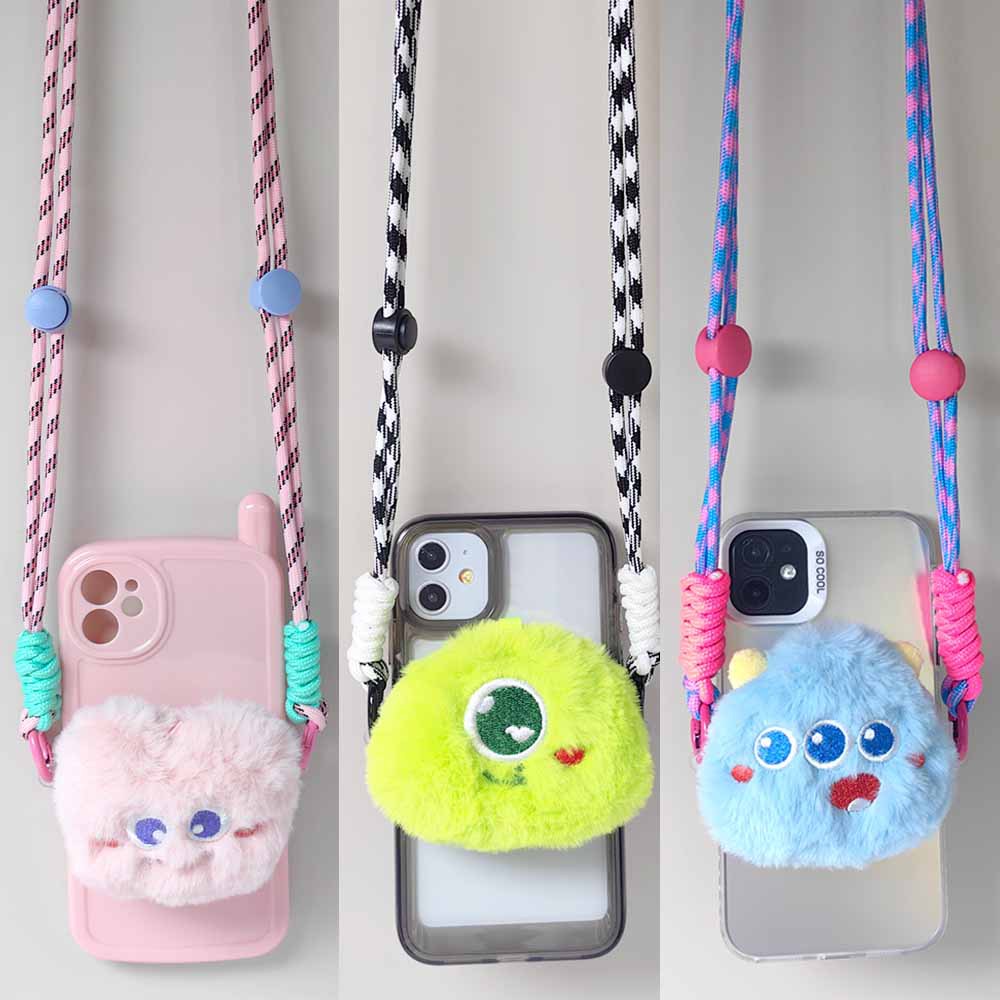 Cute Green Plush Cartoon Phone Case Back Clip With Mobile Phone Lanyard ...