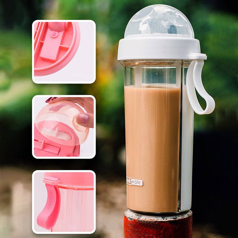 420ml/600ml Portable Two Straws Outdoor Travel Water Bottle -proof Dual-use Sport Drink Bottle ...