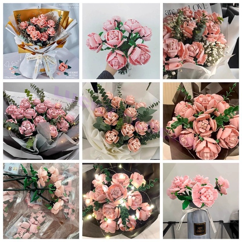 Roses building blocks preserved flowers bouquets DIY educational ...