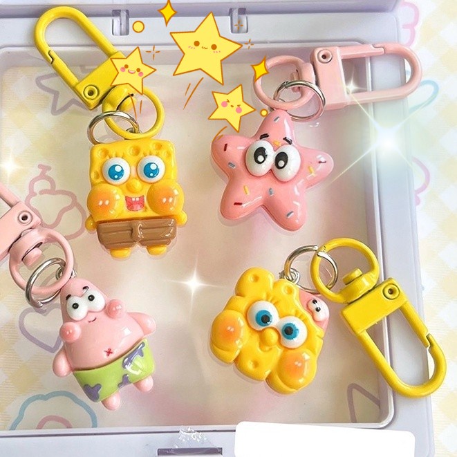 Cute Keychain SpongeBob Patrick Star Keyring Mini Cartoon Small Pendant ...
