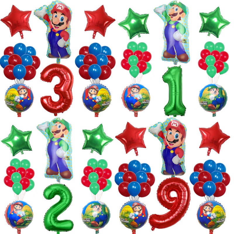 26pcs/Set Super Mario Bros Foil Balloons 32in Number Boy Girl Toys ...