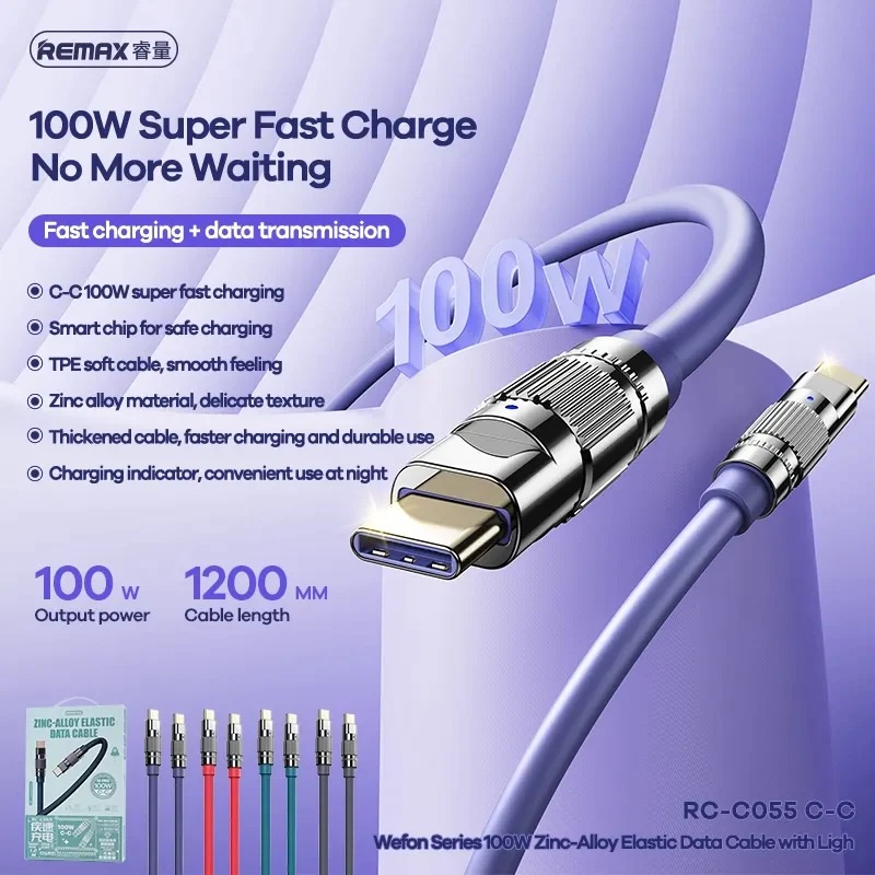 REMAX Wefon Series 100W RC-C055 Zinc-Alloy Elastic Data Cable with ...