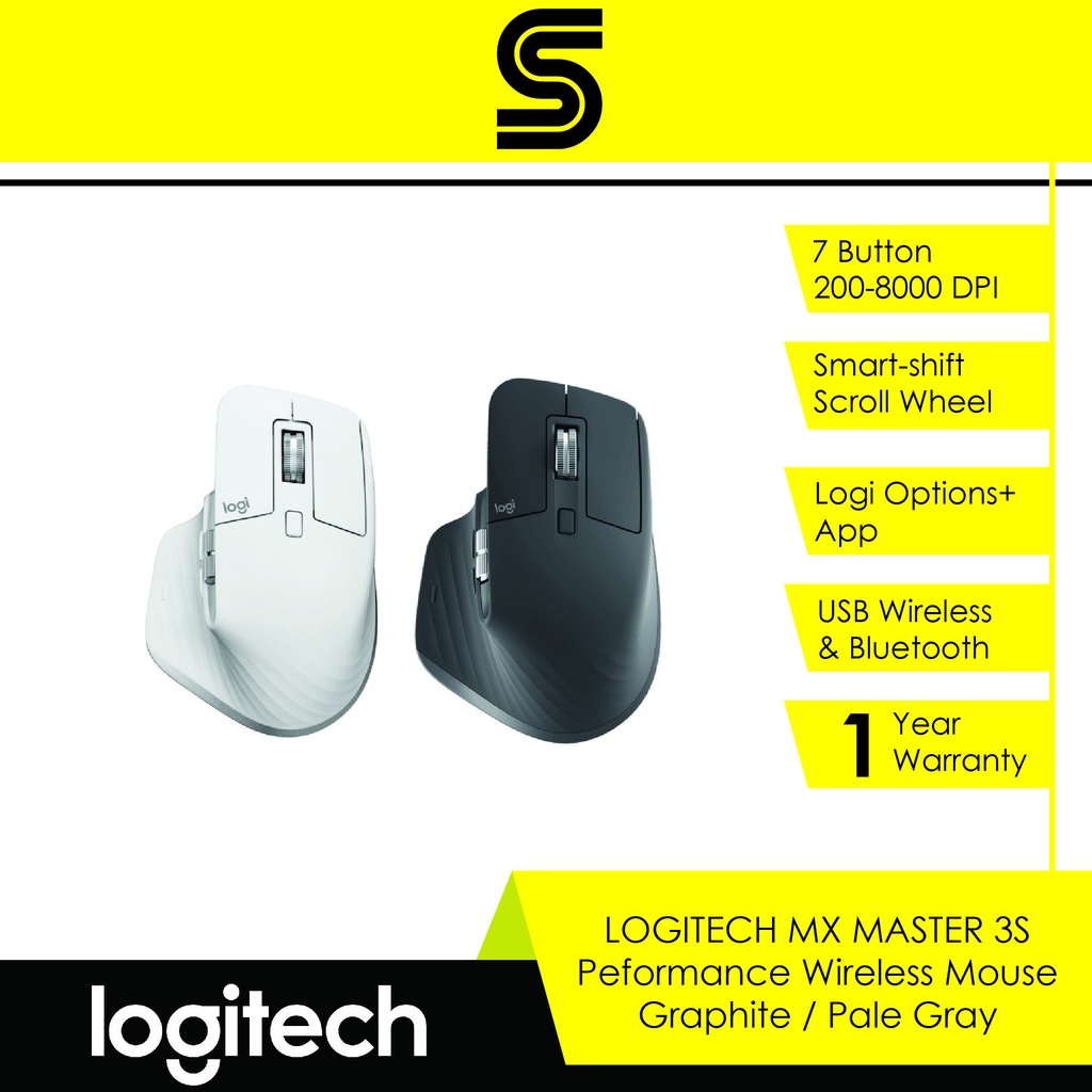 Logitech Mx Master 3s Wireless Mouse Graphite Pale Grey Shopee 1367