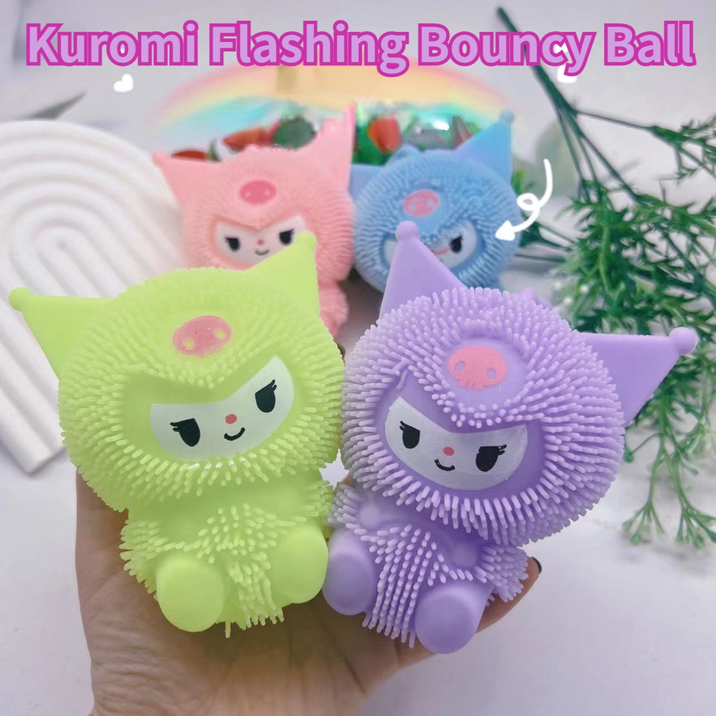 Sparkling Kuromi Puffer Ball with Lights Flashing Bouncy Ball Squishy ...