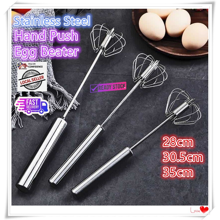 Auto Push Rotation Hand Push Stainless Steel Whisk Mixer Egg Beater ...