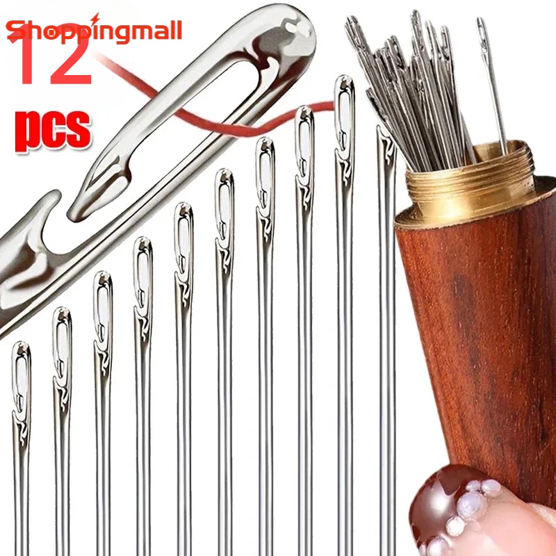 12Pcs Side Hole Blind Sewing Needles/ Stainless Steel Elderly Self ...