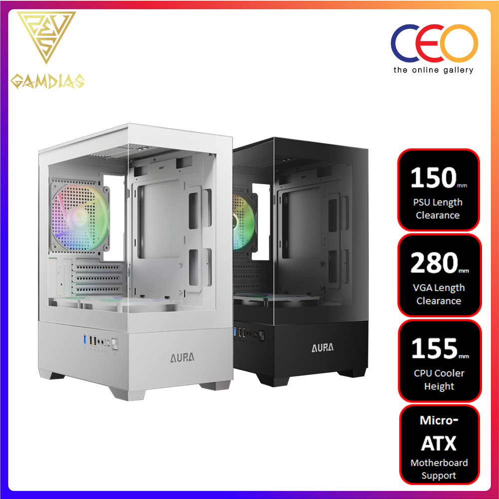 Gamdias AURA GC9M ARGB Micro-Tower PC Case Compact Tempered Glass ...