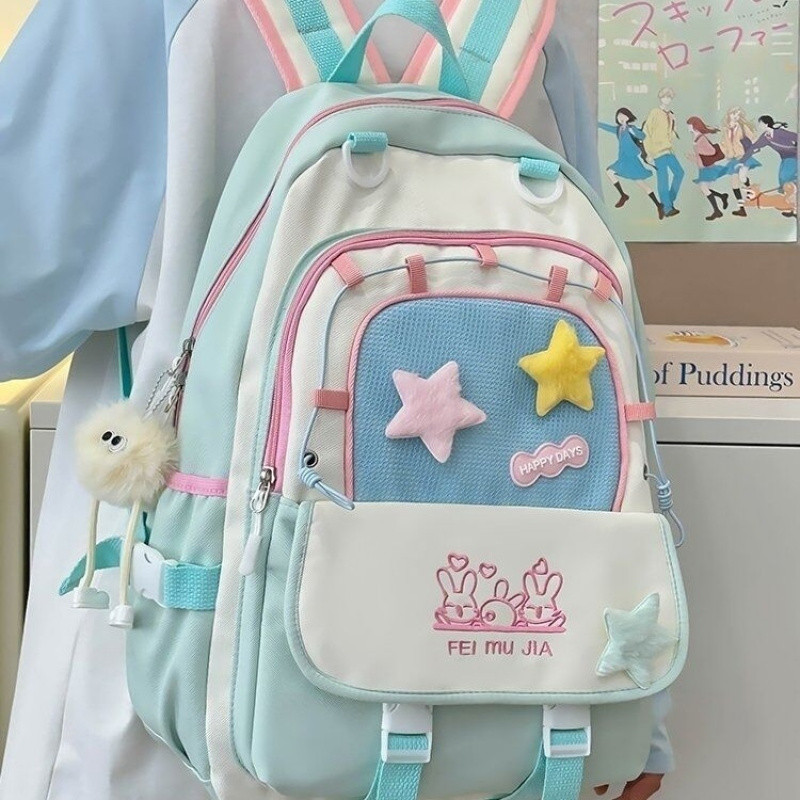 Preppy Style Cute Fresh Color Matching Backpack Girls Middle School ...