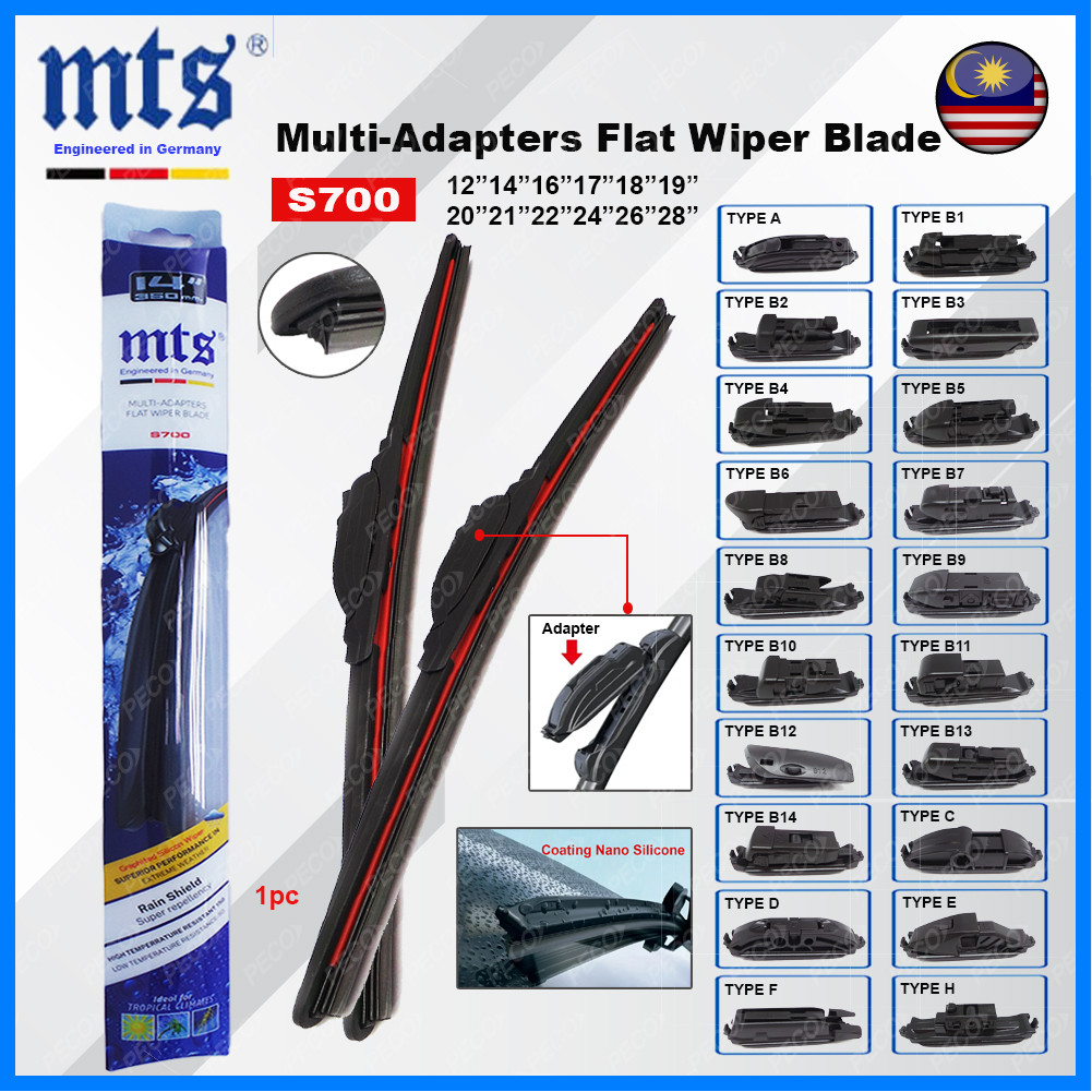 (1pc) MTS S700 Universal Multi Adapters Flat Wiper Blade ( Adapter Clip Type B8, B9, B10, B11 ...
