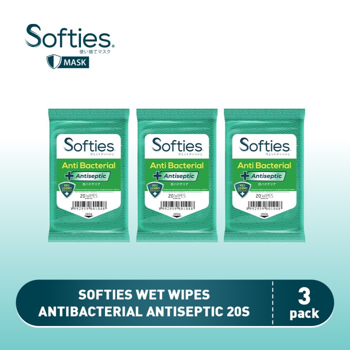Ready!!! Softies Wet Wipes Antibacterial Antiseptic 20s - Triple Pack ...