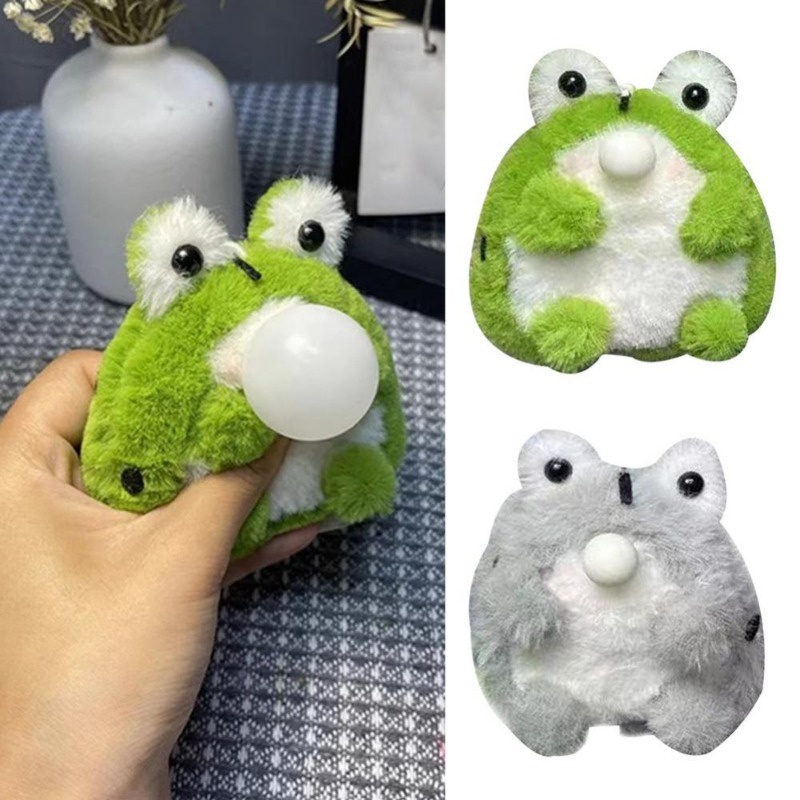【IN Stock】Kawaii Plush Toys Squeak Frog Hello Kitty Spit Bubbles Bag ...