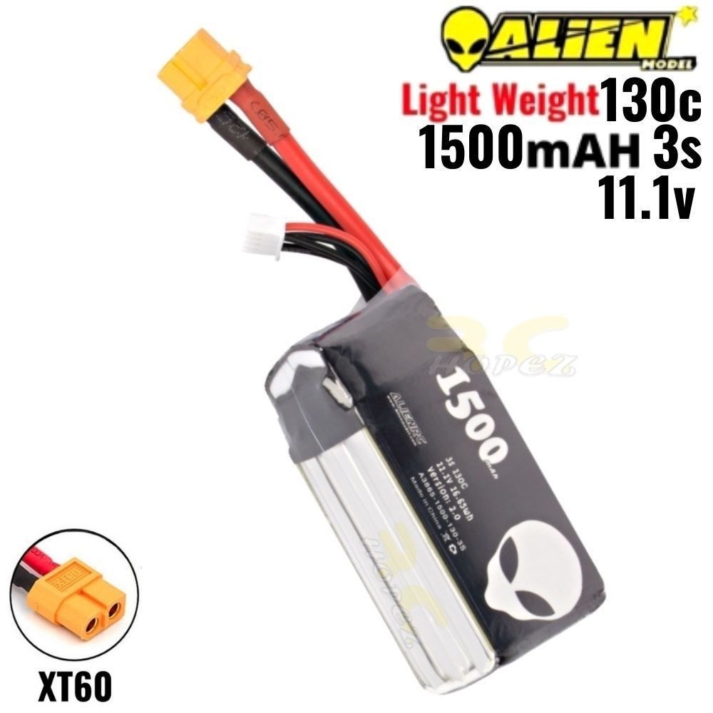 Alienmodel 3S 11.1V 1500mAh 130C Lipo Battery with XT60 Plug AL1500/130 ...