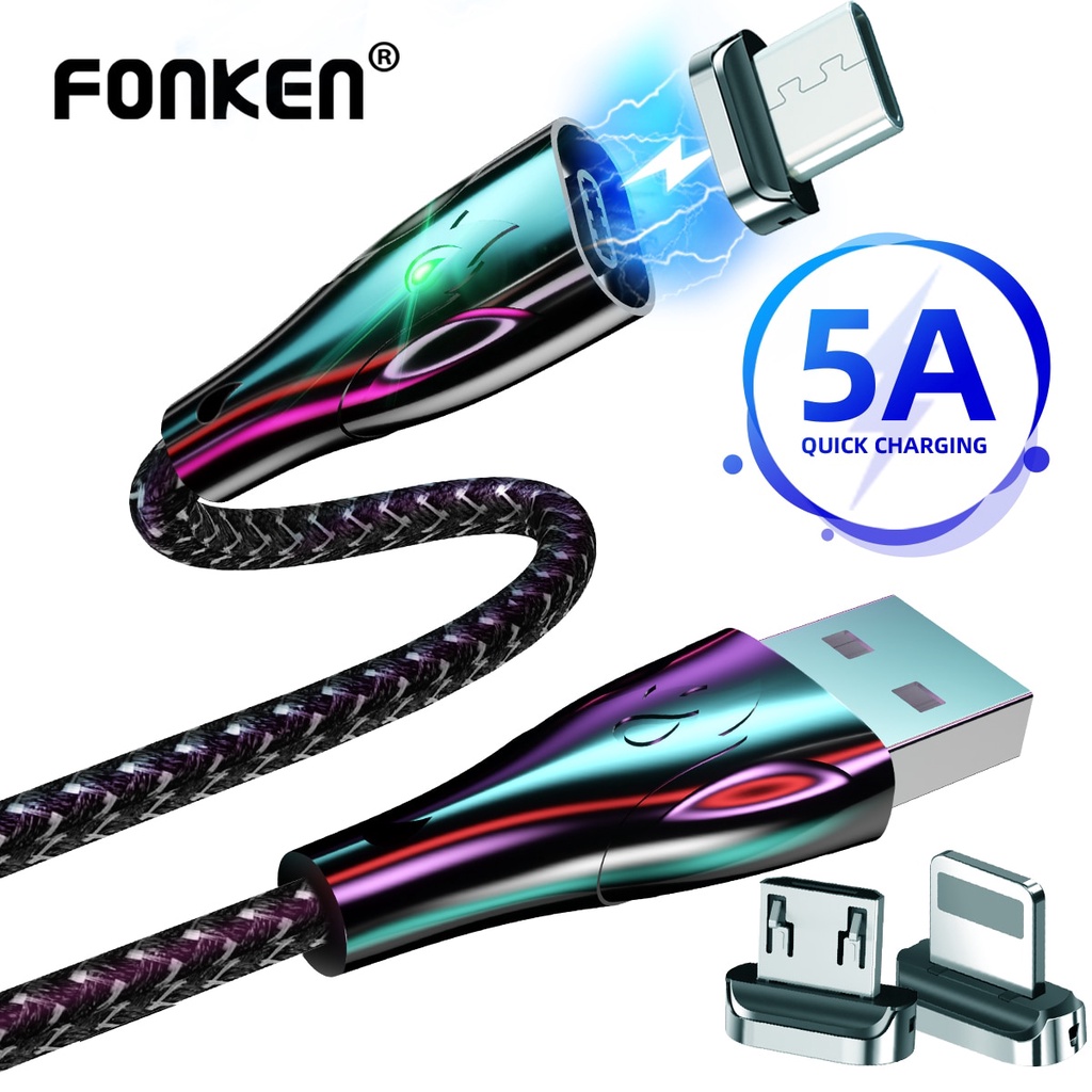 Fonken 5A Magnetic USB Charging Cable Micro USB Type C Fast Charging ...