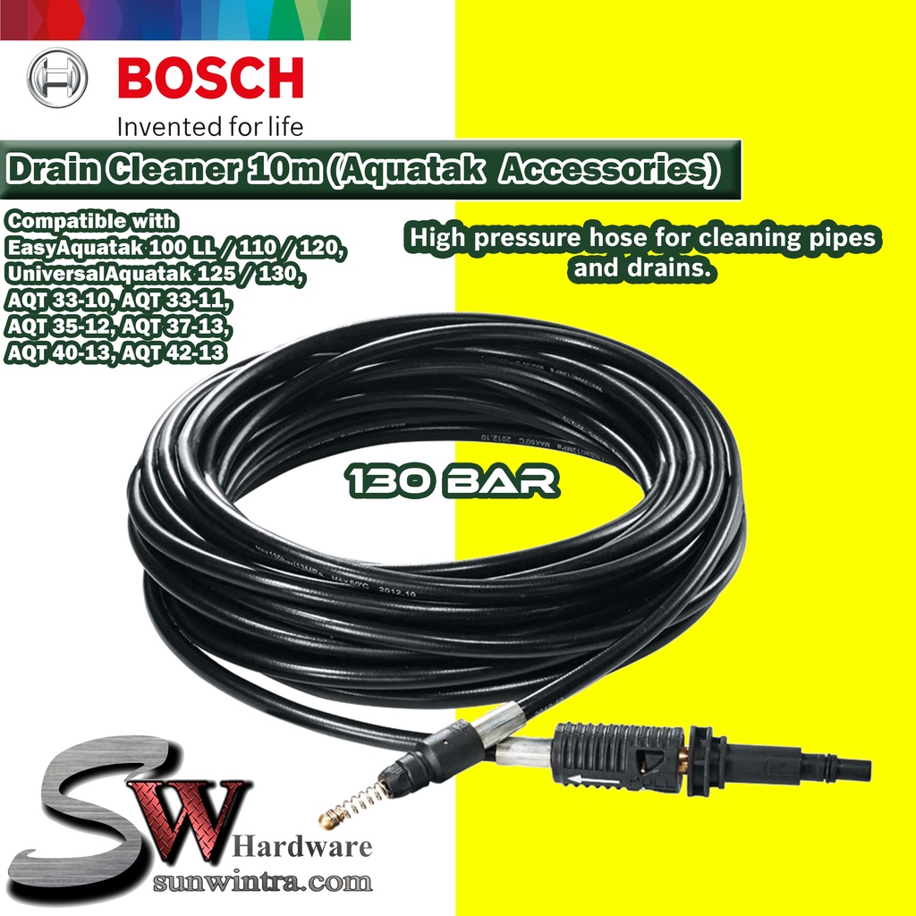 BOSCH HIGH PRESSURE DRAIN PIPE CLEANER 10M AQUATAK SYSTEM ACCESORIES ...