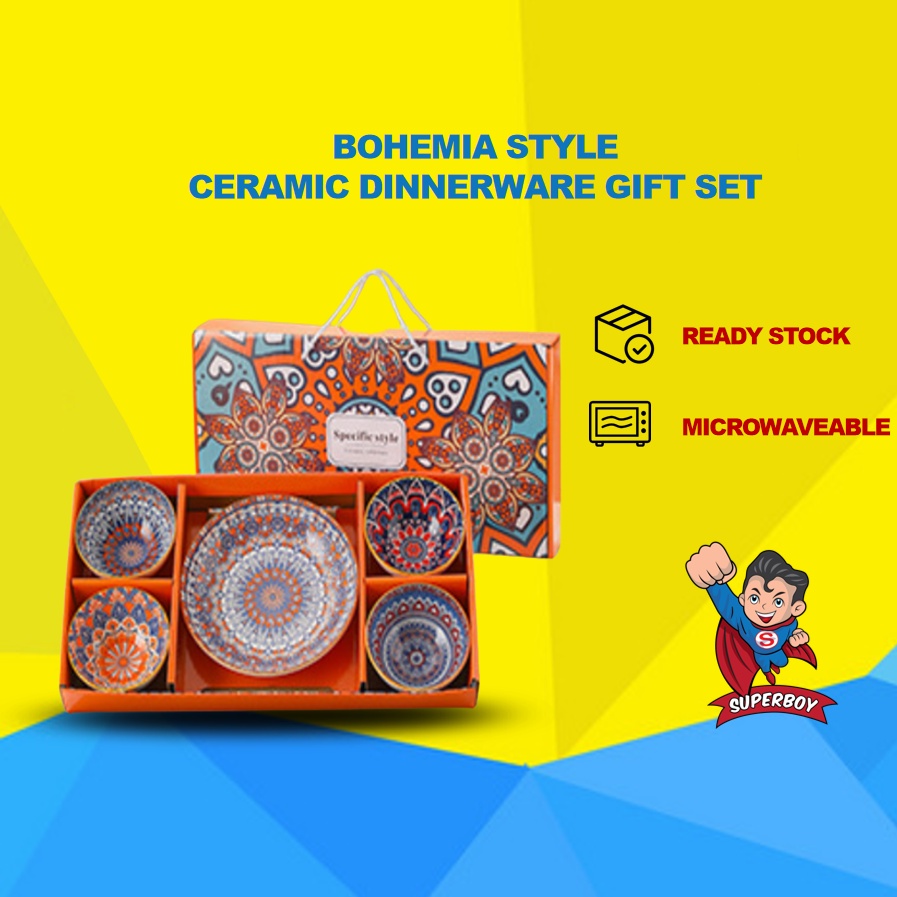 Bohemian Style Rice Bowl Plate Porcelain Bowl Ceramic Pinggan Mangkuk ...