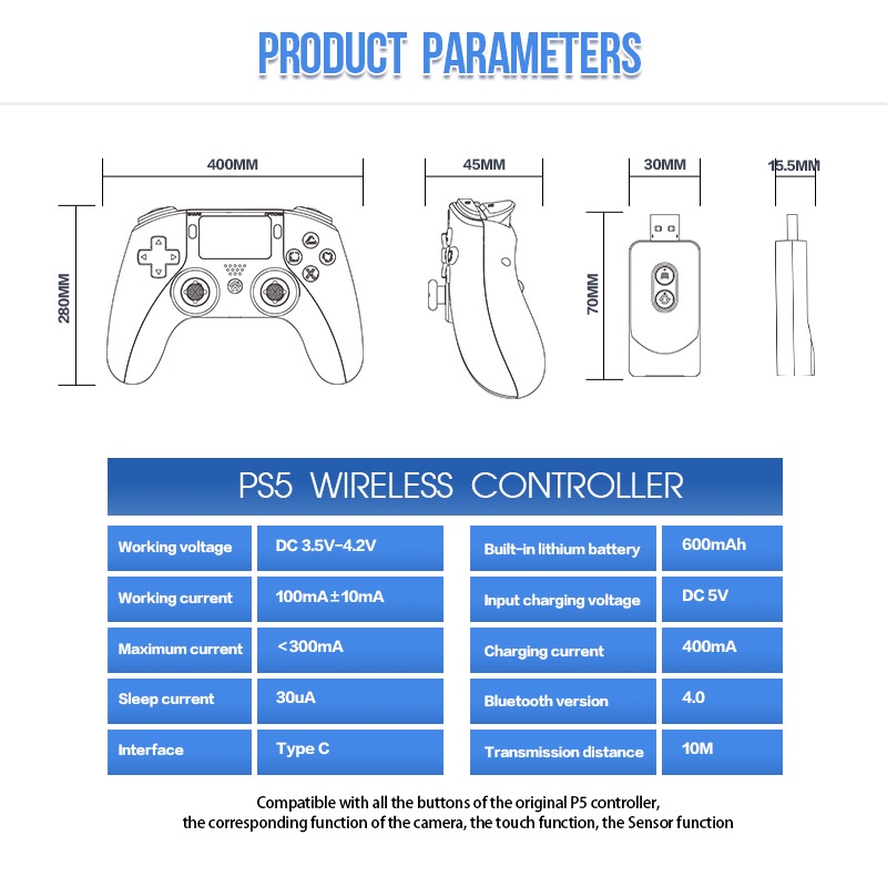 PS5 Wireless Controller Game Controller Bluetooth DualSense Gamepad ...