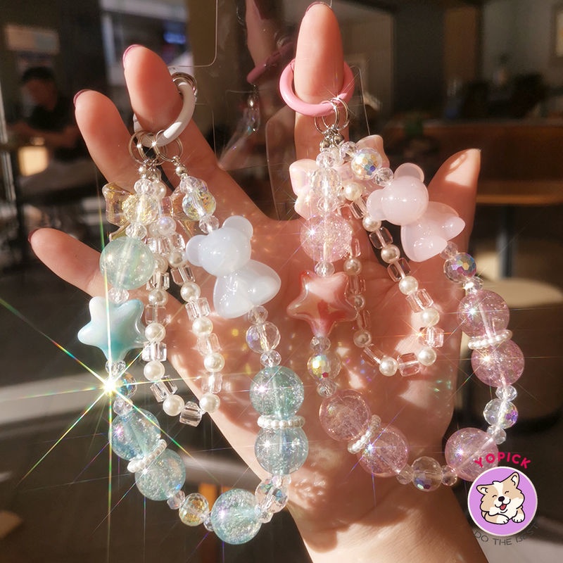 Colorful Bear Mobile Phone Lanyard Short Wrist Chain ins Crystal Bow ...