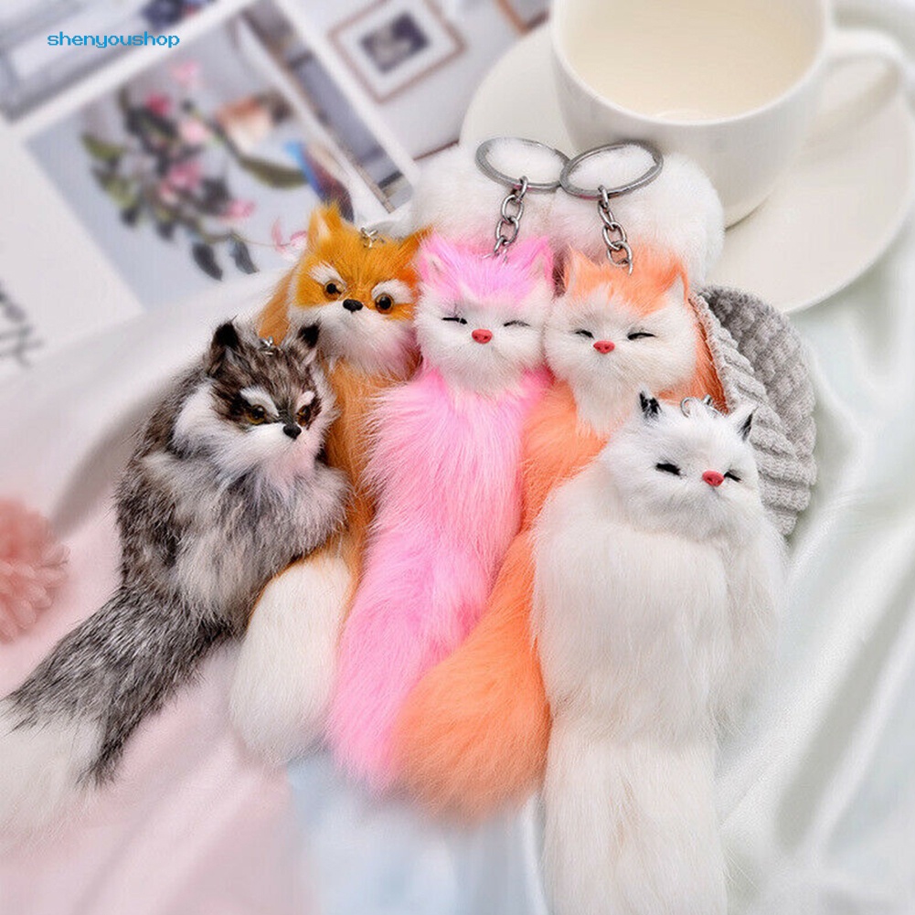 shenyoushop Fluffy Fox Animal Keychain Pendant Car Key Ring Holder Bag ...