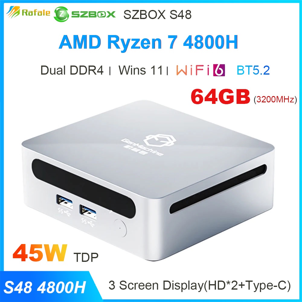 SZBOX S48 Mini PC AMD Ryzen 7 4800H Processor Windows 10/11 DDR4 32GB Wifi6 BT5.2 Gamer Computer ...