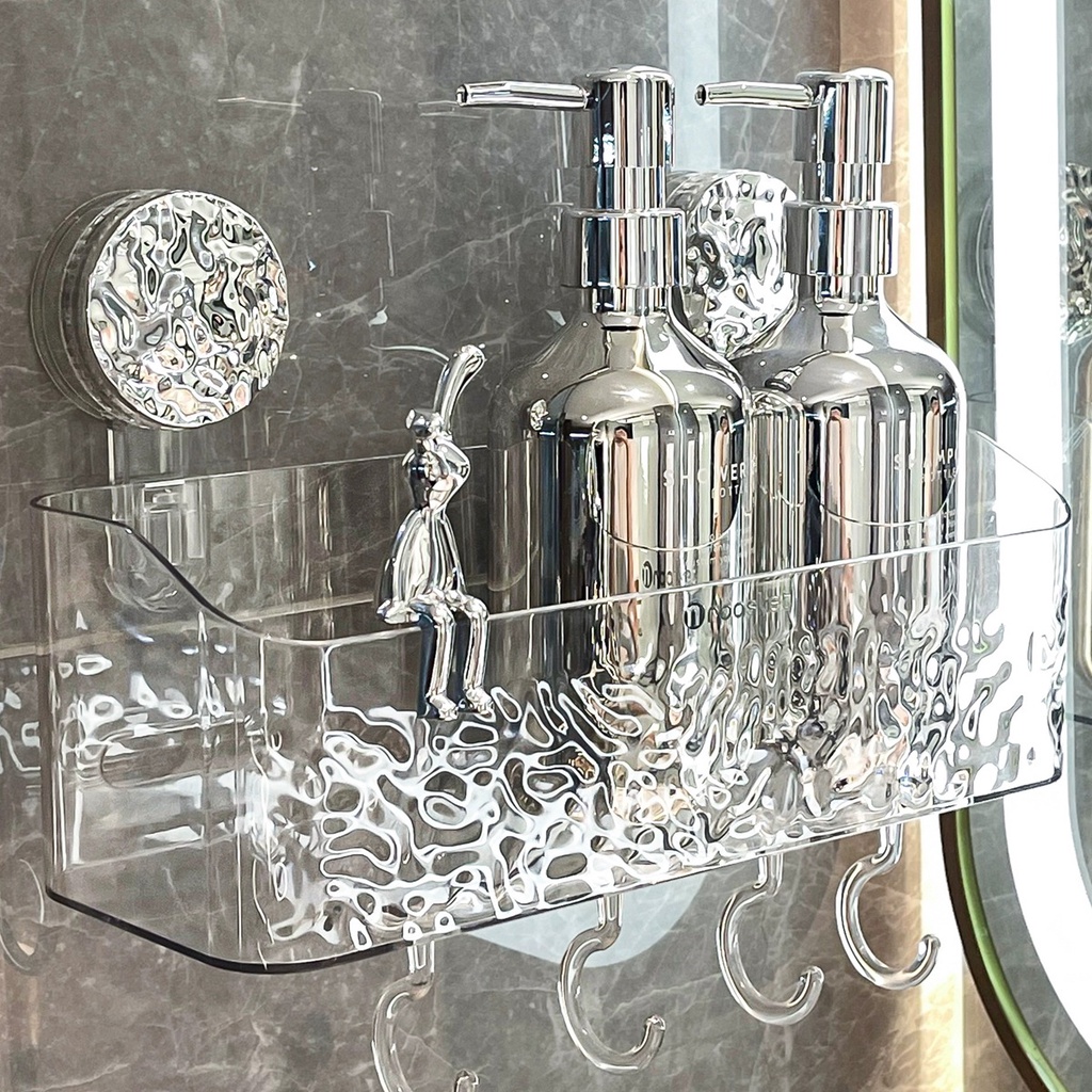 Toilet Suction Cup Rack Glacier Pattern Bathroom Rack Perforation-Free ...