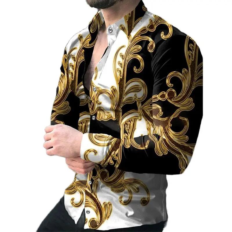 Luxury Social Men Shirts Turn-down Collar Buttoned Shirt Casual Baroque ...
