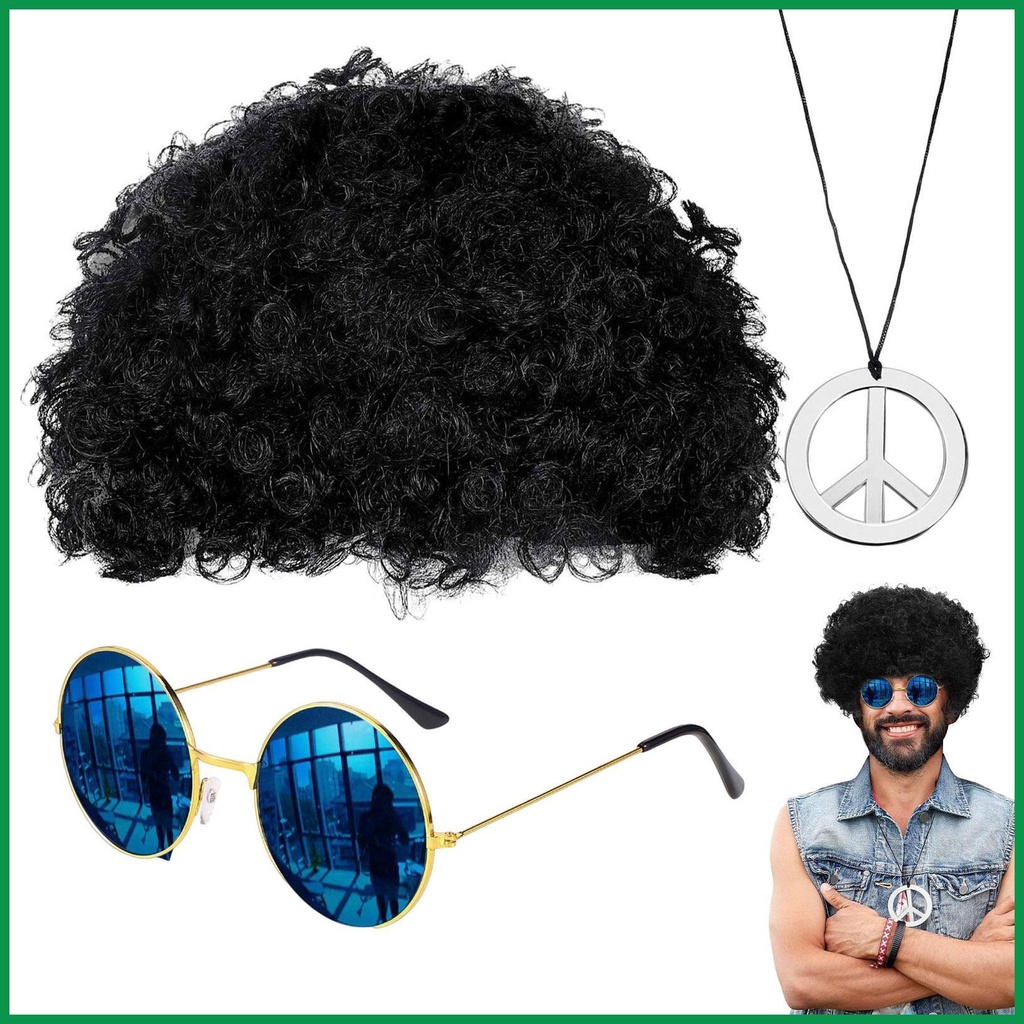 Mens Hippie Wig Set Hippie Hair Accessories for Men Afro Wig Sunglasses ...