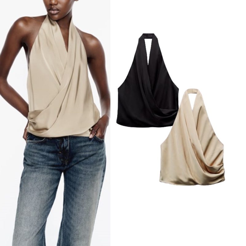 Zara Spring New Style Silk Satin Texture Halter Neck Collar Top Vest ...