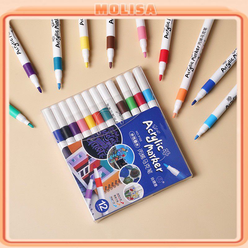 Acrylic Paint Marker Pen (12/24 Colour) Sketching Markers Art School Supplies Permanent Marker ...