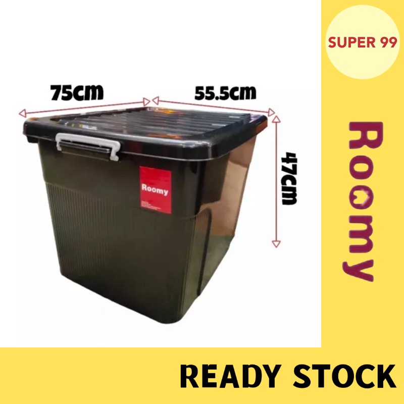 (125L) ROOMY Black Storage Box with Wheels / Kotak Simpanan Roda ...