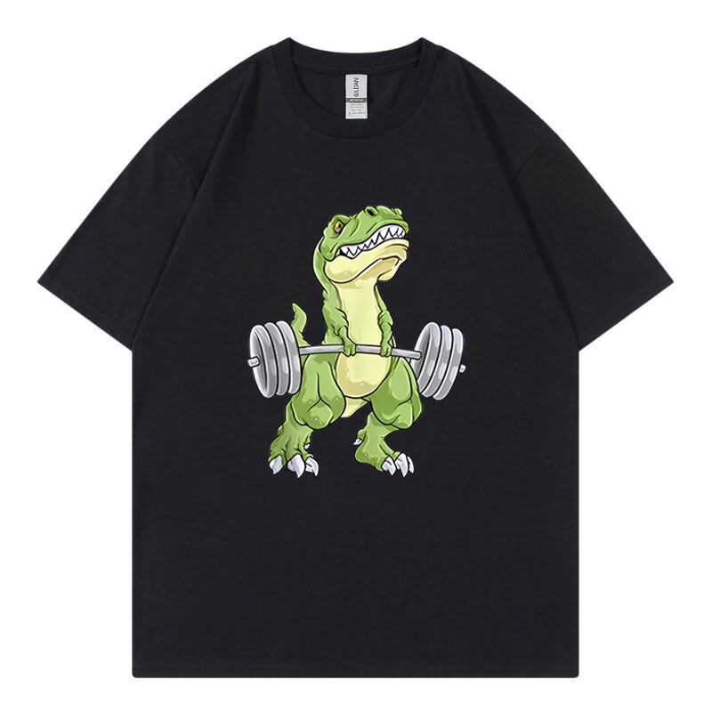 Summer Men's T-shirt High Quality Dinosaur Weightlifting T Rex Fitness ...