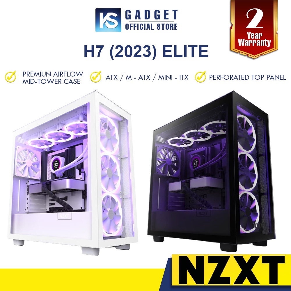 NZXT H7 ELITE (2023) / H7 ELITE Mid-Tower Case ( MATTE BLACK / MATTE ...